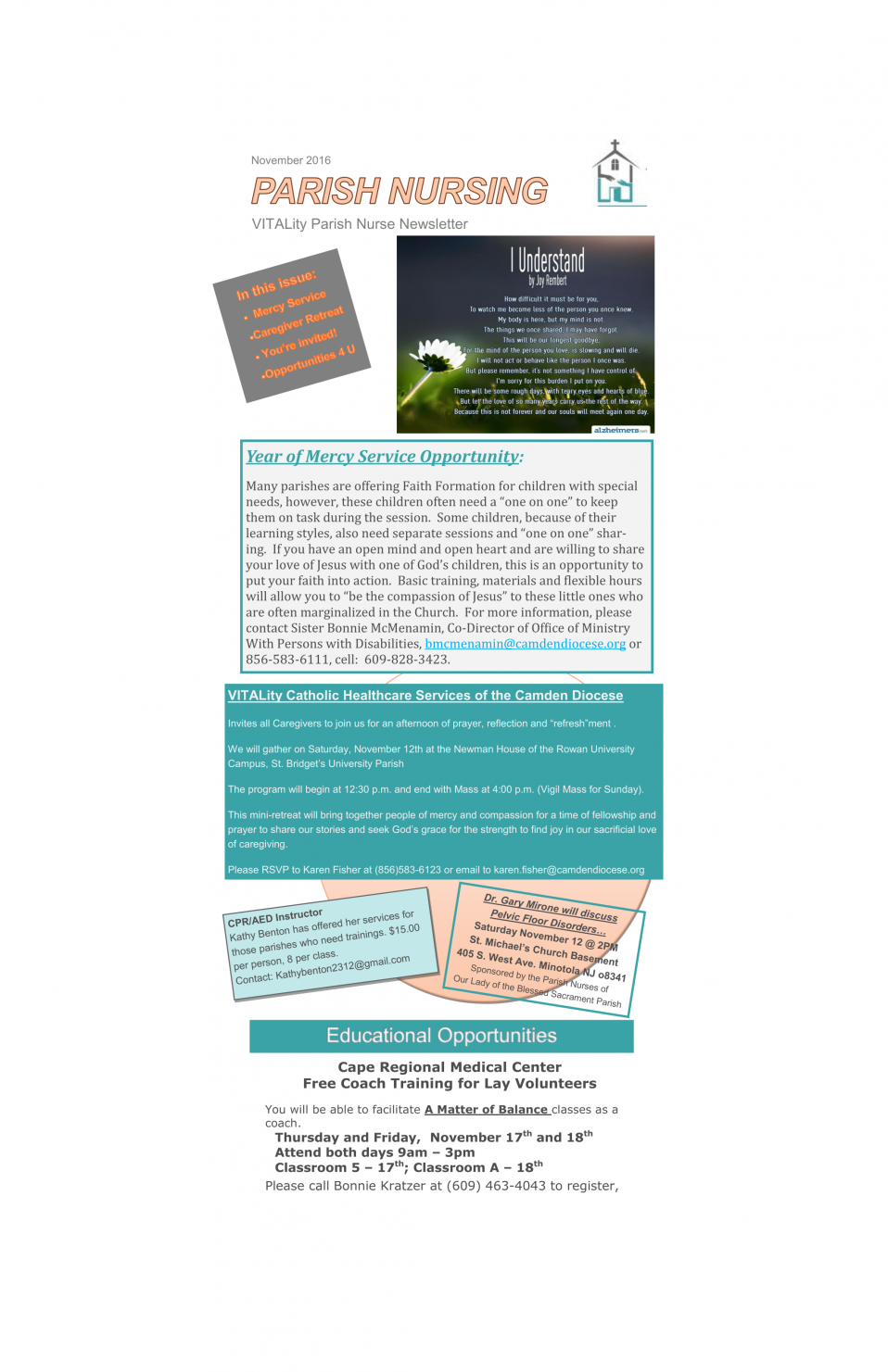 PARISH NURSE NEWSLETTER FOR NOVEMBER – Vitality